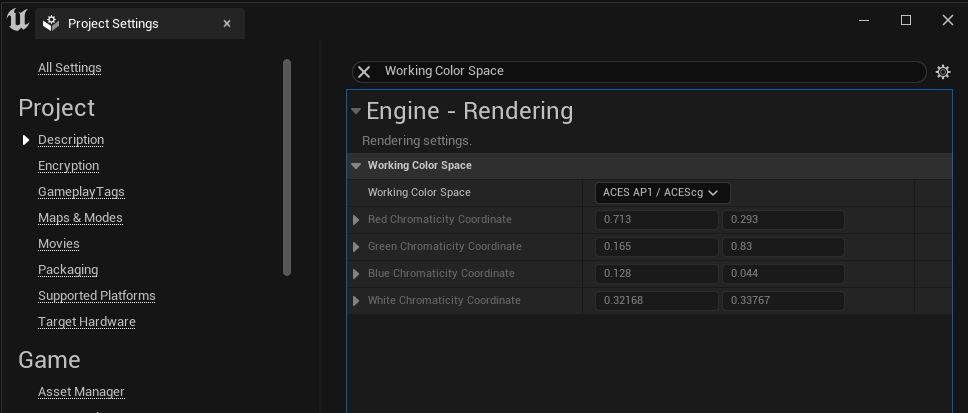 Change Unreal engines working color space