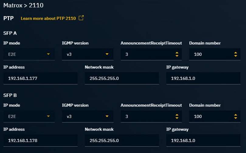 Configure Precision Time Protocol - PTP (2110)